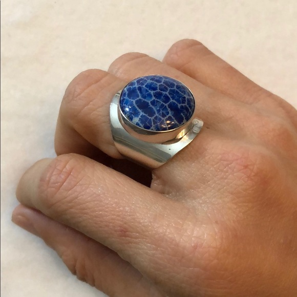Jewelry | Genuine 925 Sterling Solid Silver Blue Coral Ring | Poshmark